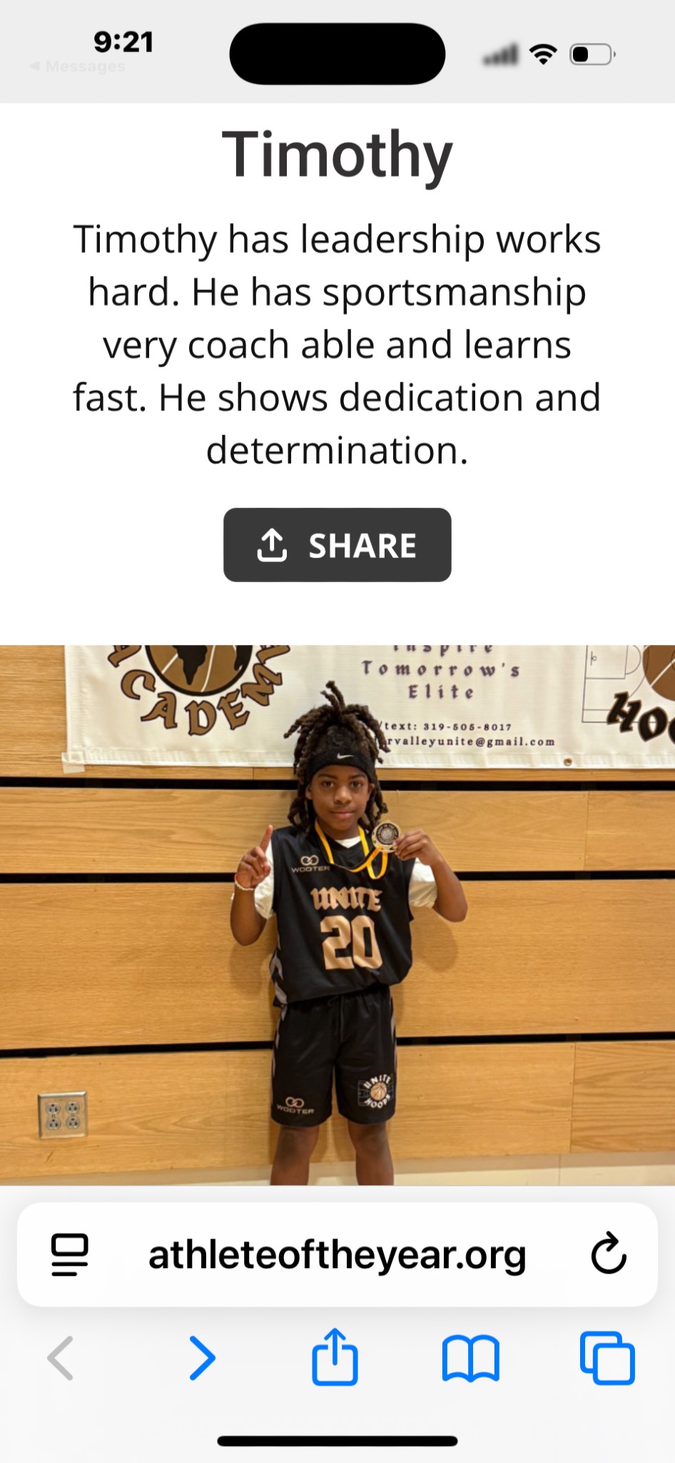 Timothy | Youth Athlete of the Year